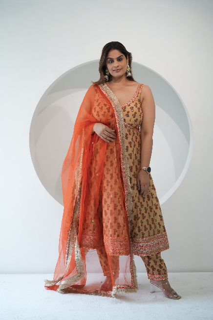 AMBER SUIT | Chanderi Suit Set | Handblock Printed | Pure Organza – NLM